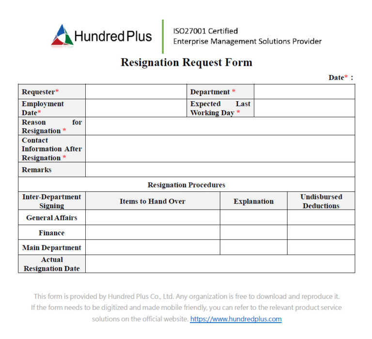 [Example Form] Resignation Request Form(02) | 101Form.net